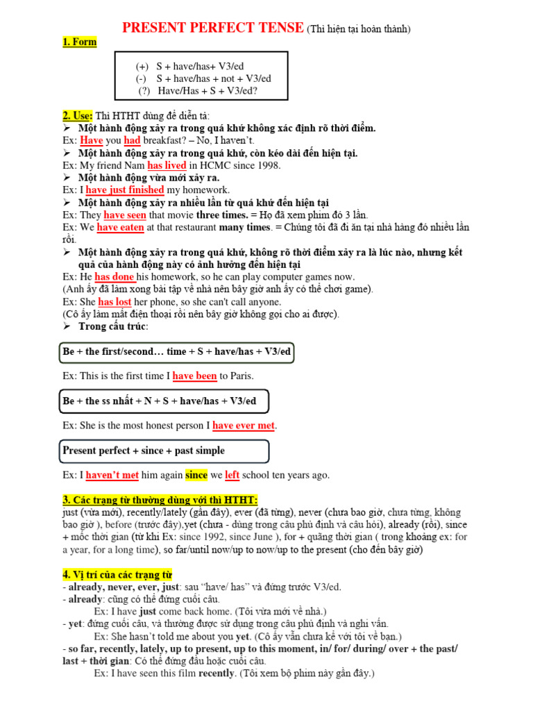 PRESENT PERFECT TENSE | PDF