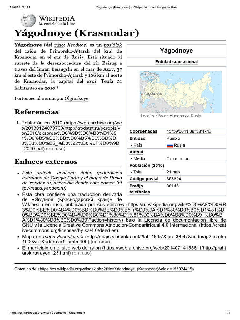 Yágodnoye (Krasnodar) - Wikipedia, La Enciclopedia Libre | PDF ...