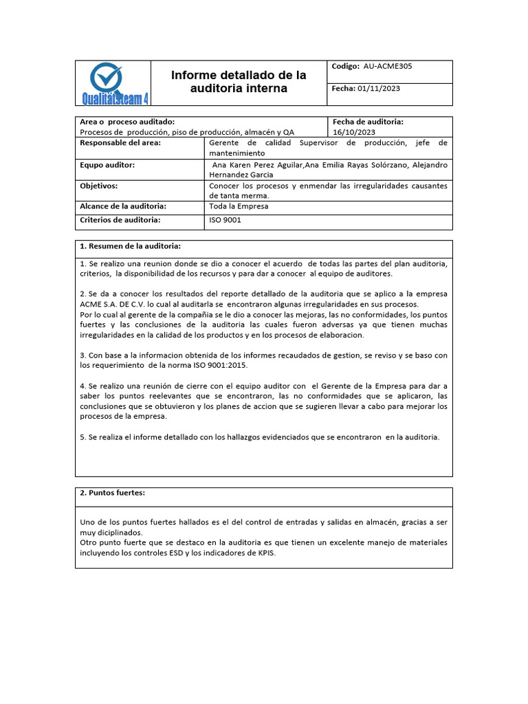 Auditoría Interna ISO 9001: Hallazgos y Mejoras | PDF | Auditoría | Business