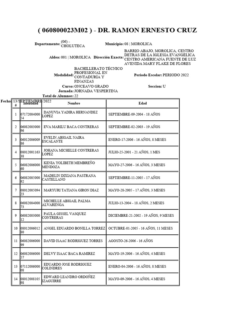 Matricula Onceavo 2022 | PDF