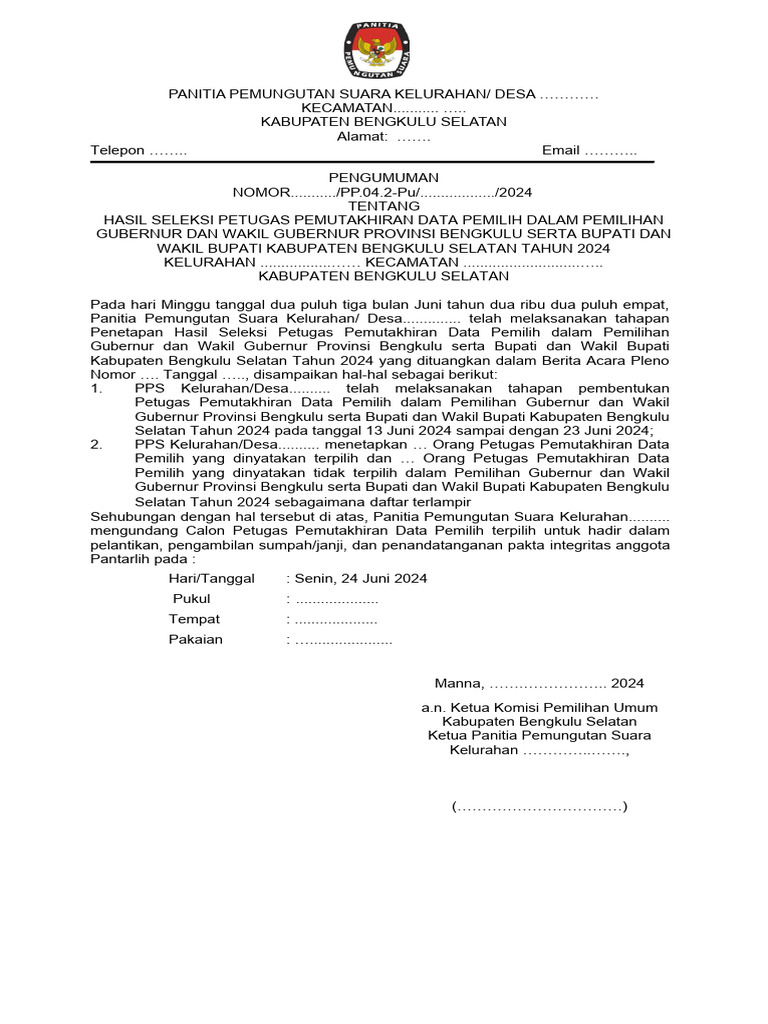 Pengumuman Hasil Pantarlih | PDF