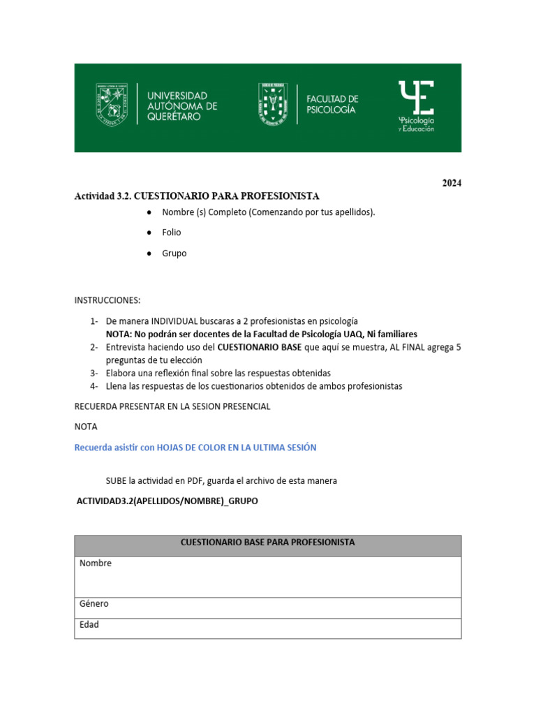 Actividad 3.2 CUEST - PROF 2024 | PDF | Crecimiento personal y profesional