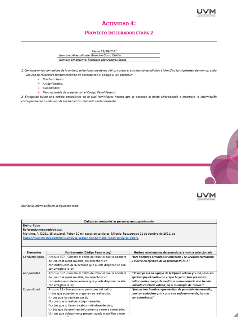 Ctividad: Royecto Integrador Etapa | PDF | Robo | Derecho penal