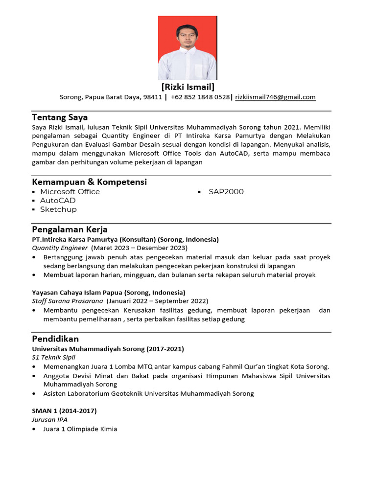 CV (Daftar Riwayat Hidup) Rizki Ismail | PDF