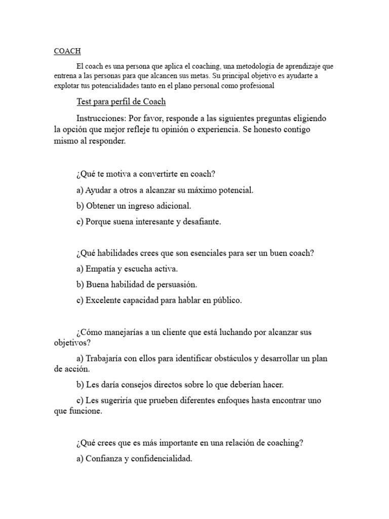 Test Coach | PDF | Ciencia cognitiva | Conceptos psicologicos