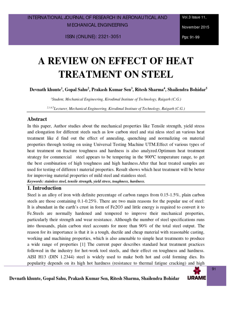 A Review On Effect of Heat Treatment On | PDF | Steel | Heat Treating