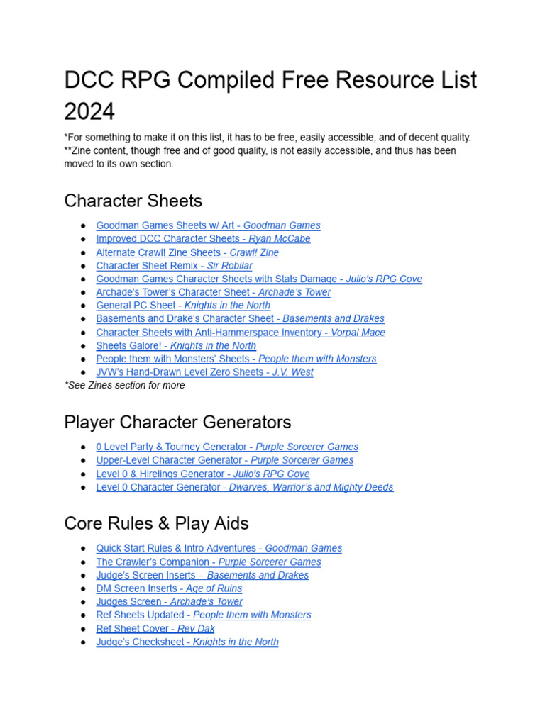 DCC Compiled Free Resource List 2024 | PDF | Magician (Fantasy)