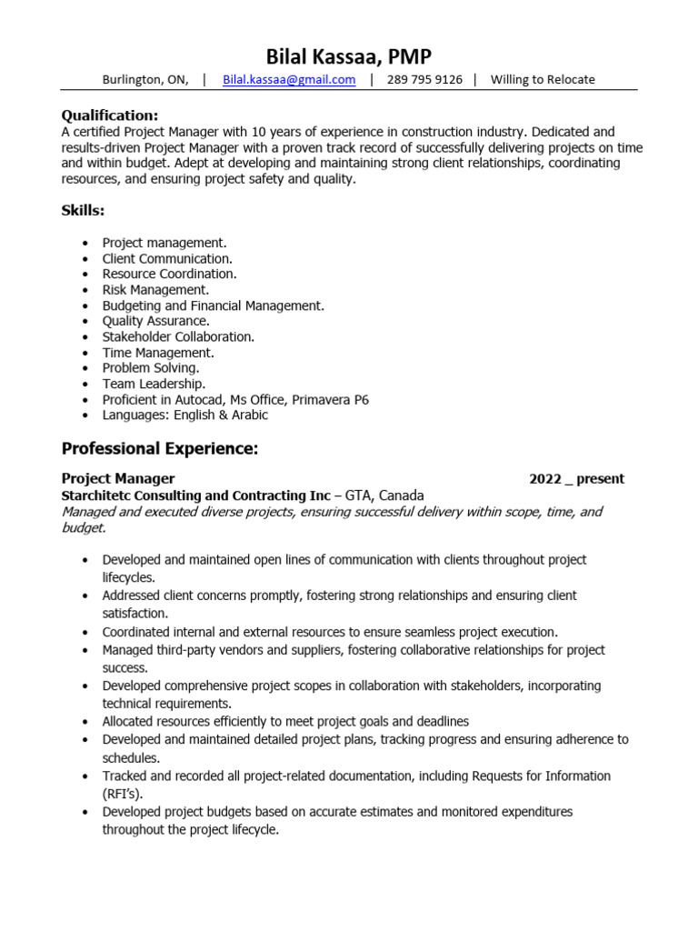 Bilal Resume | PDF | Project Management | Business