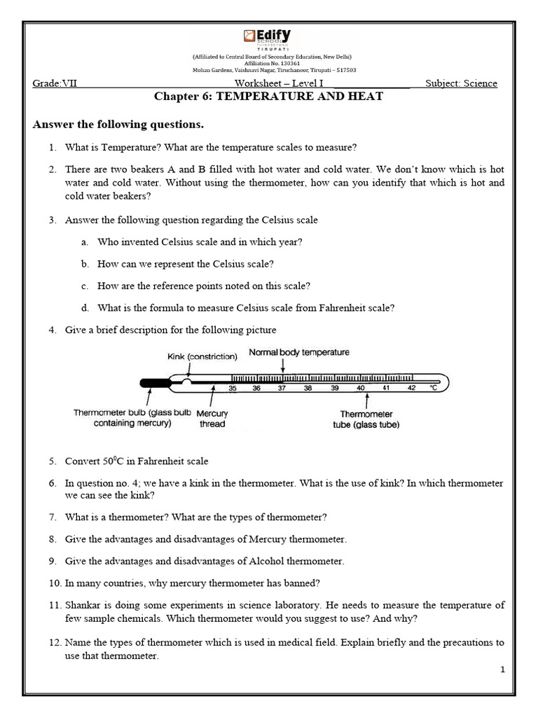 Chapter 6 - Temperature and Heat Level 1 | PDF | Temperature | Thermometer