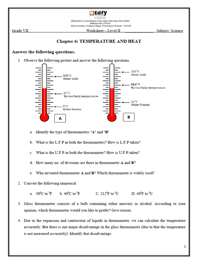 Chapter 6 - Temperature and Heat Level 2 | PDF | Thermometer | Temperature