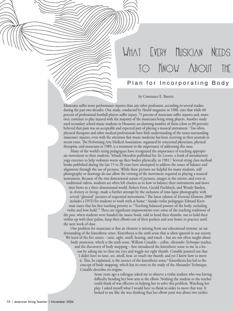 Barrett 2006 What Every Musician Needs To Know About The Body Plan For ...