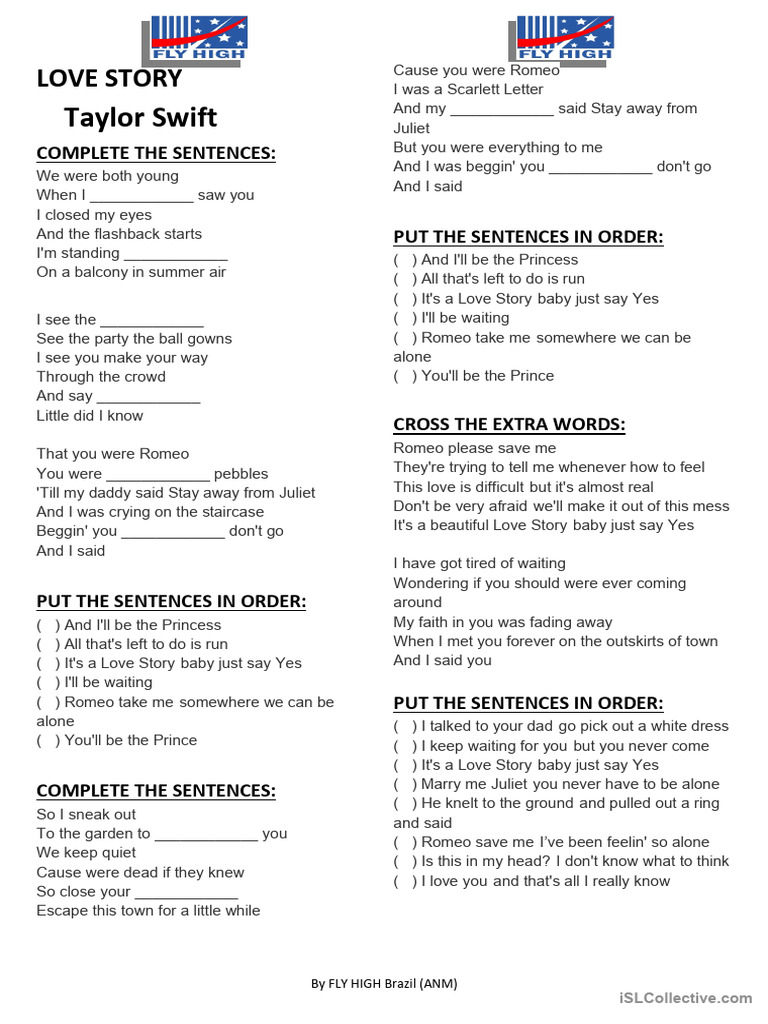 Taylor Swift's Love Story Activities | PDF