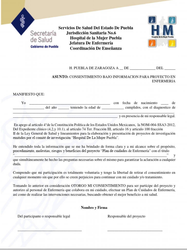 Consentimiento Informado | PDF | Enfermería | Cuidado de la salud