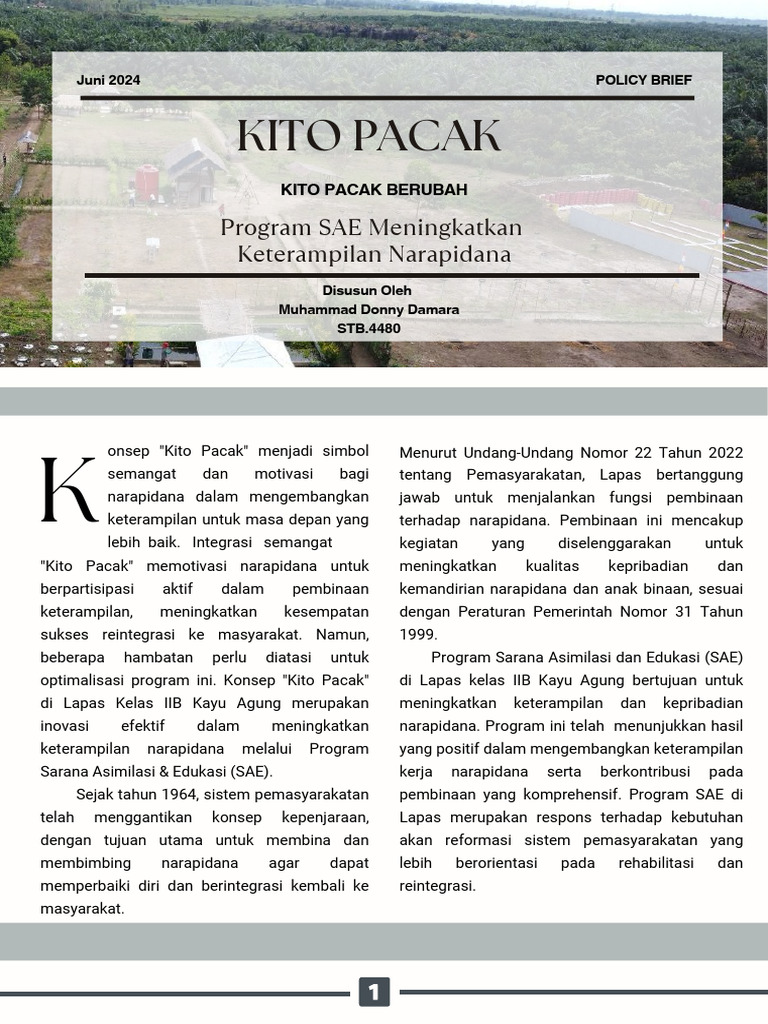 Kito Pacak: Program Keterampilan Narapidana | PDF | Bisnis