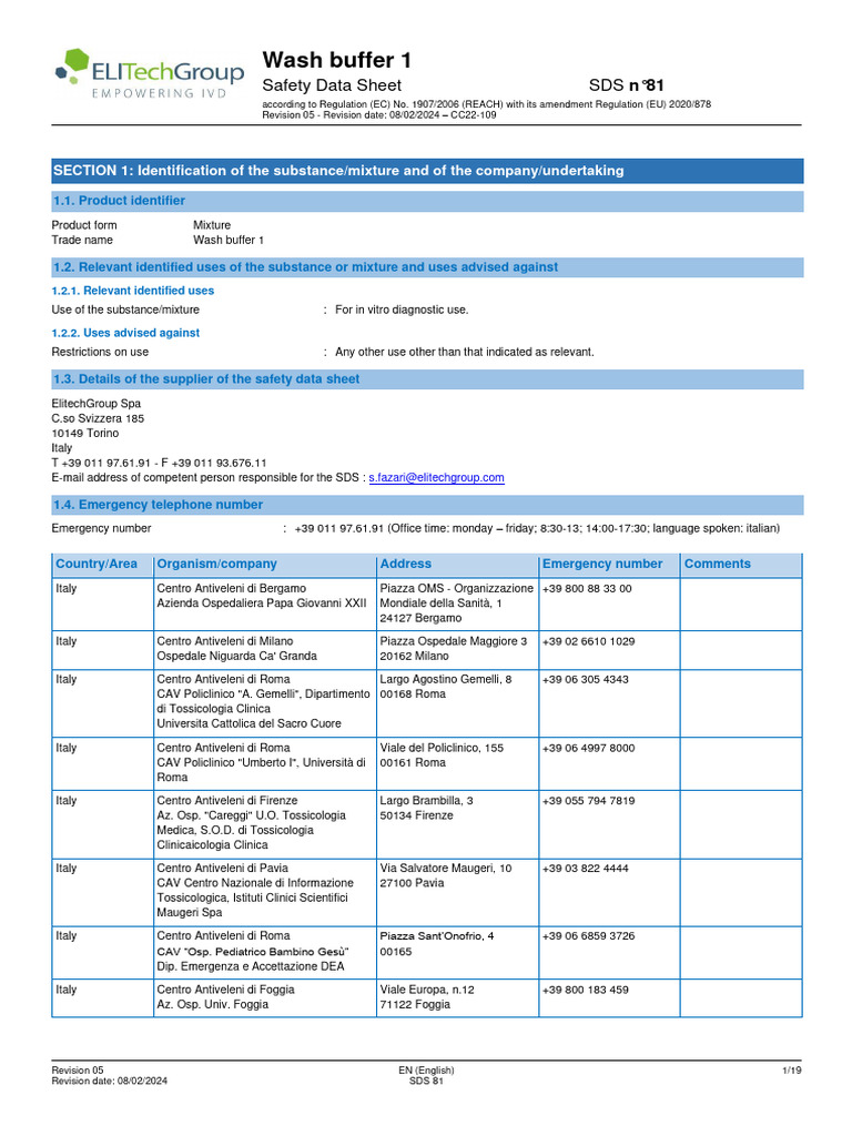 Sds081 Wash Buffer 1 en 05 | PDF | Occupational Safety And Health | Chemistry