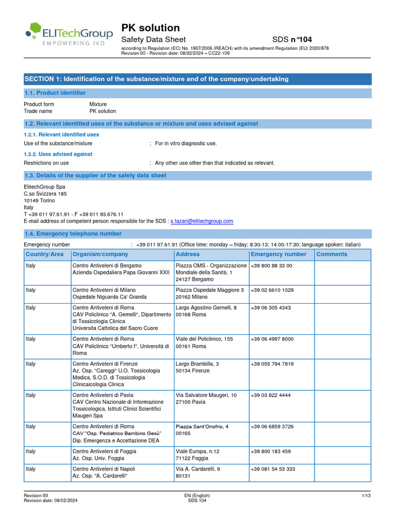 Sds104 PK Solution en 00 | PDF | Dangerous Goods | Workplace