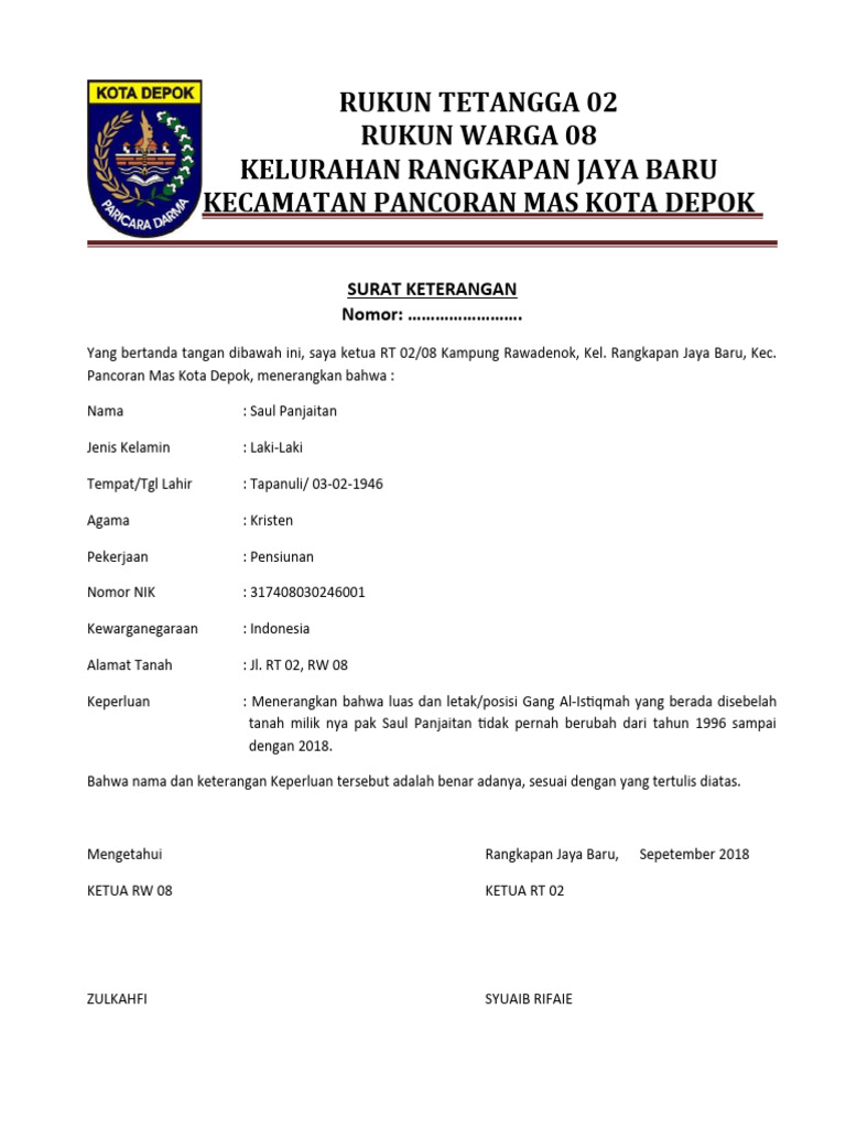 Surat Keterangan RT RW | PDF