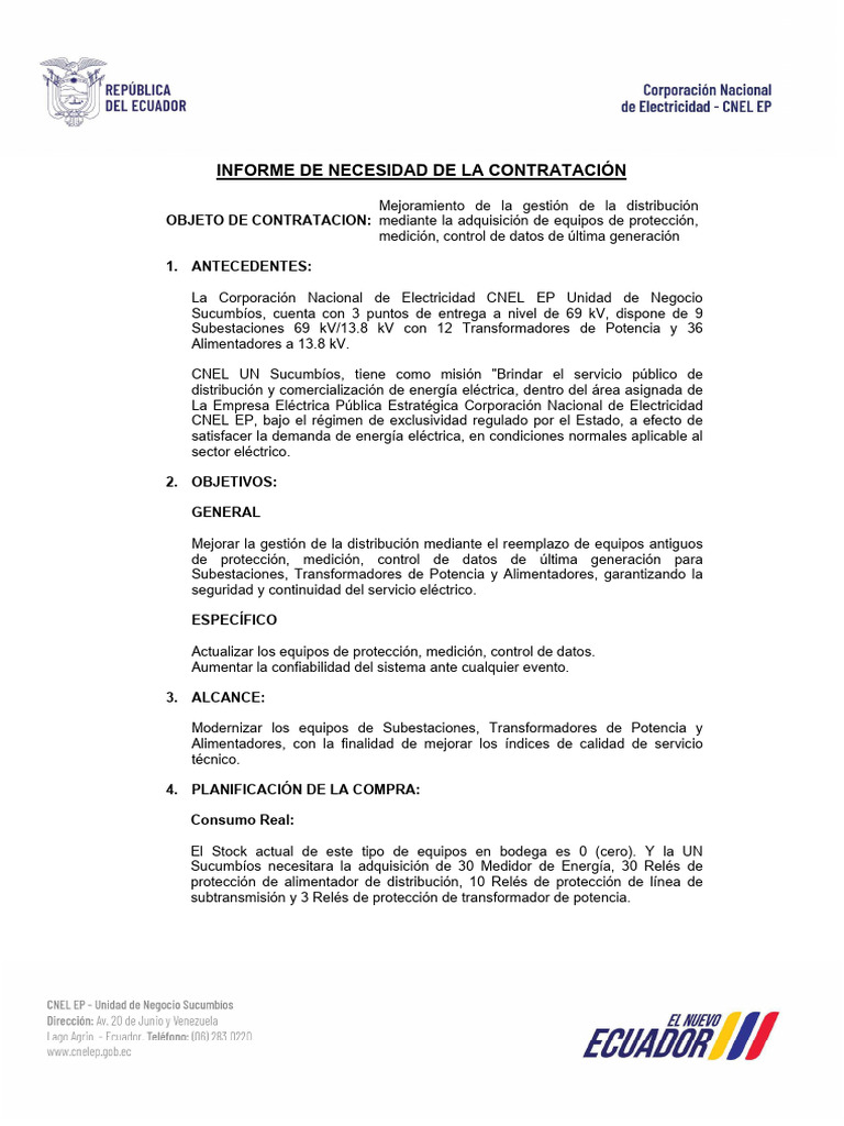 INFORME DE NECESIDAD DE LA CONTRATACION-signed | PDF | Ingenieria Eléctrica | Economias