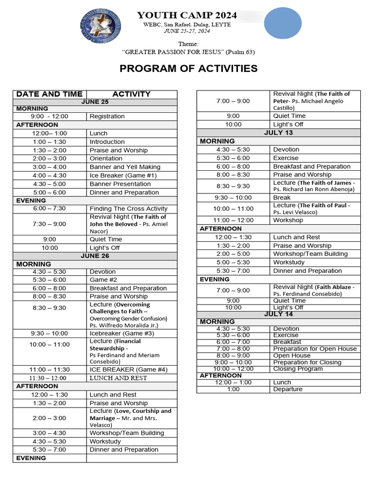 Program of Activities Ini | PDF | Meal