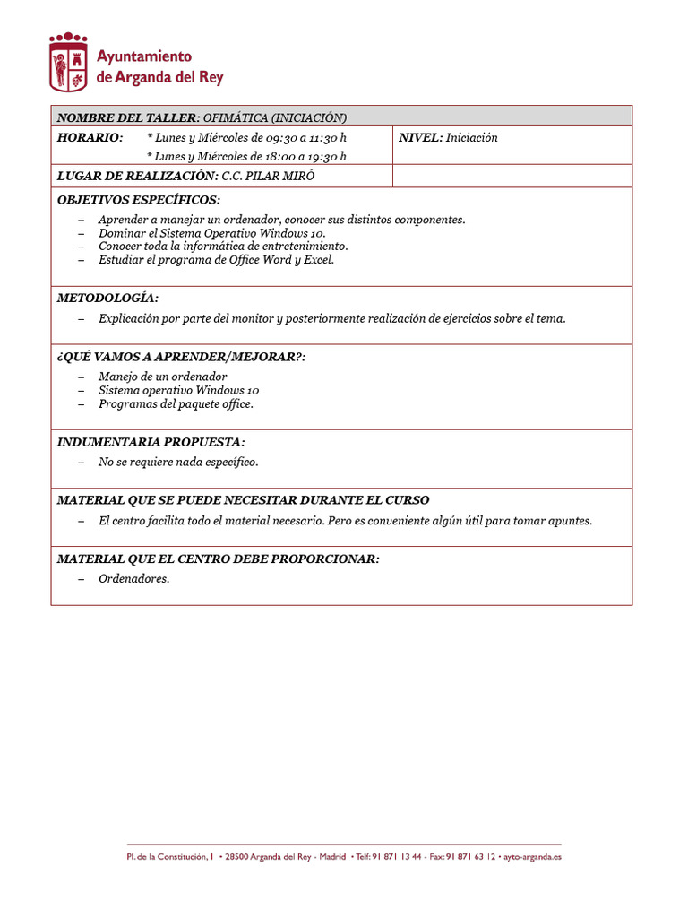 Ficha-de-Taller-OFIMATICA-INICIACIiN-SARA | PDF