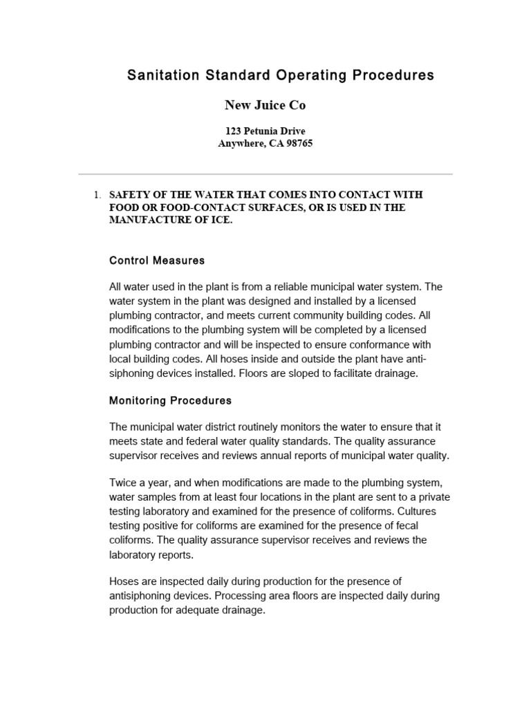 New-Juice-Sanitation-Standard-Operating-Procedures | Download Free PDF ...