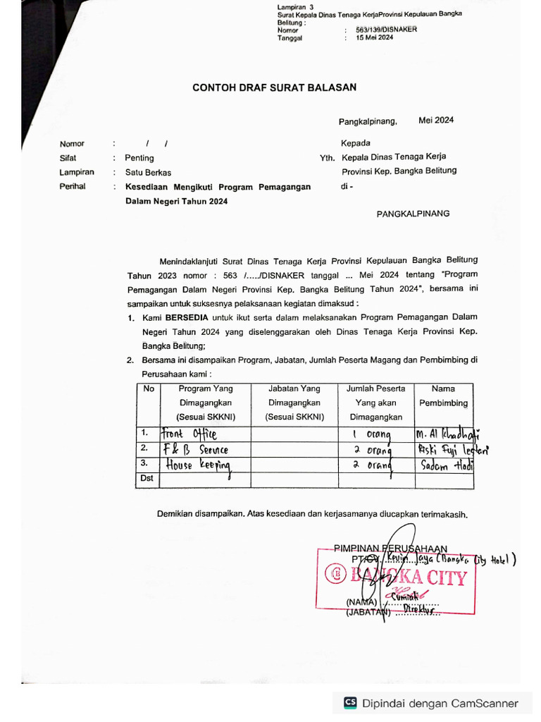 Contoh Draft Surat Balasan | PDF