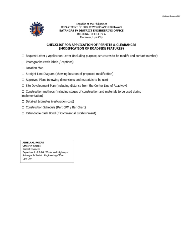 Checklist Permit 2023 | PDF