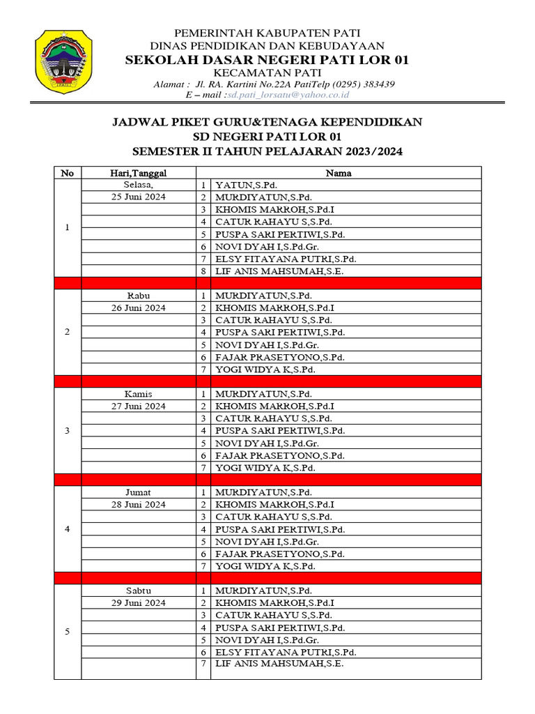 JADWAL PIKET 2024 New | PDF