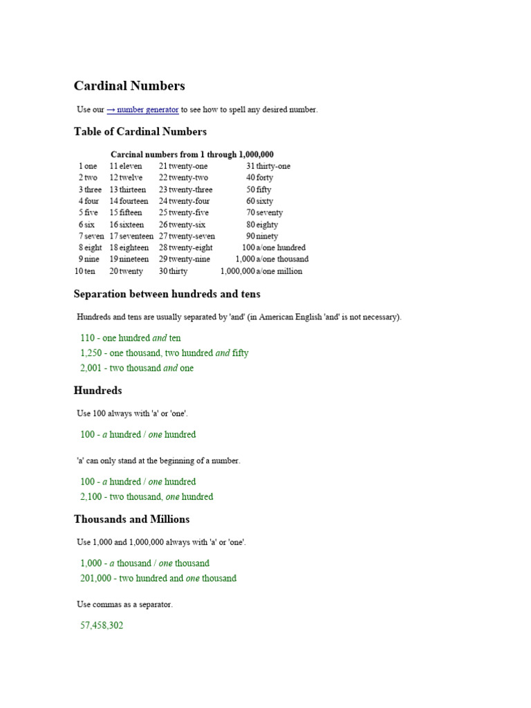 Cardinal Numbers | PDF | English Language