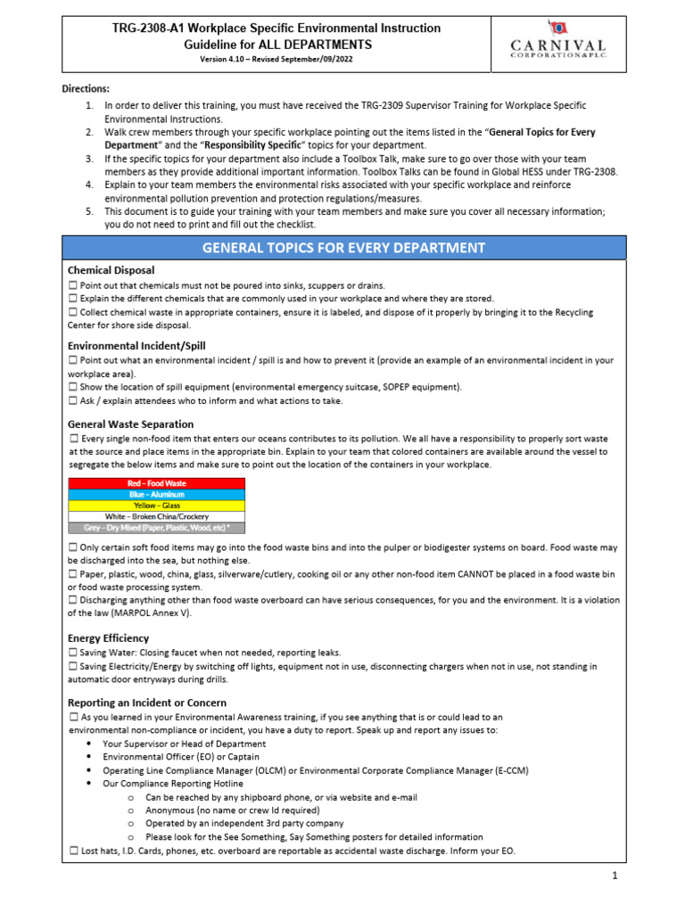 Workplace Specific Environmental Instruction - Guideline For All ...