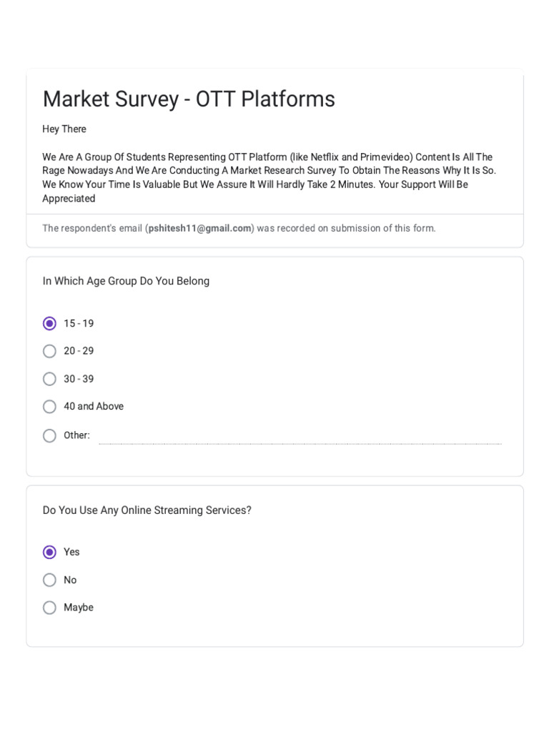 OTT Platforms Market Research Survey | PDF | Streaming Media | Netflix
