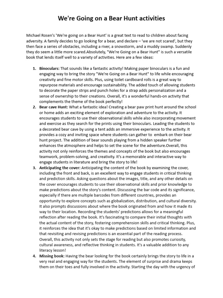 Engaging Activities for Bear Hunt Story | PDF | Pancake | Thought