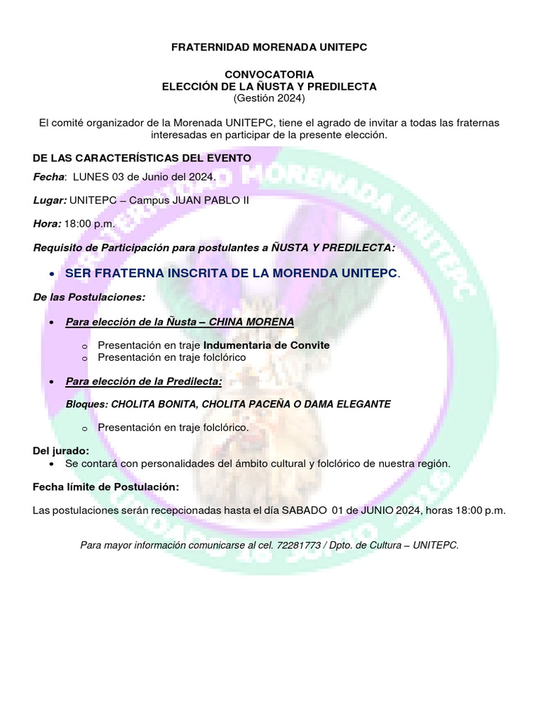 Qr-Informativo Ñusta y Predilecta Morenada Unitepc 2024 | PDF | Arte