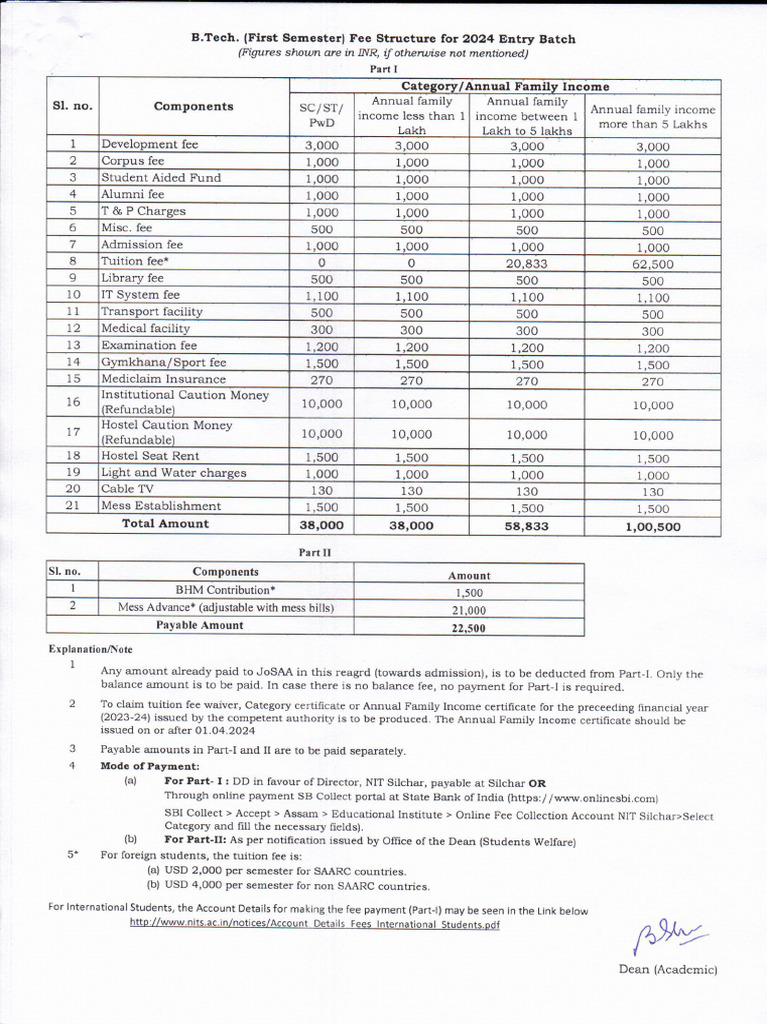 Fee Structure UG 1st Sem | PDF