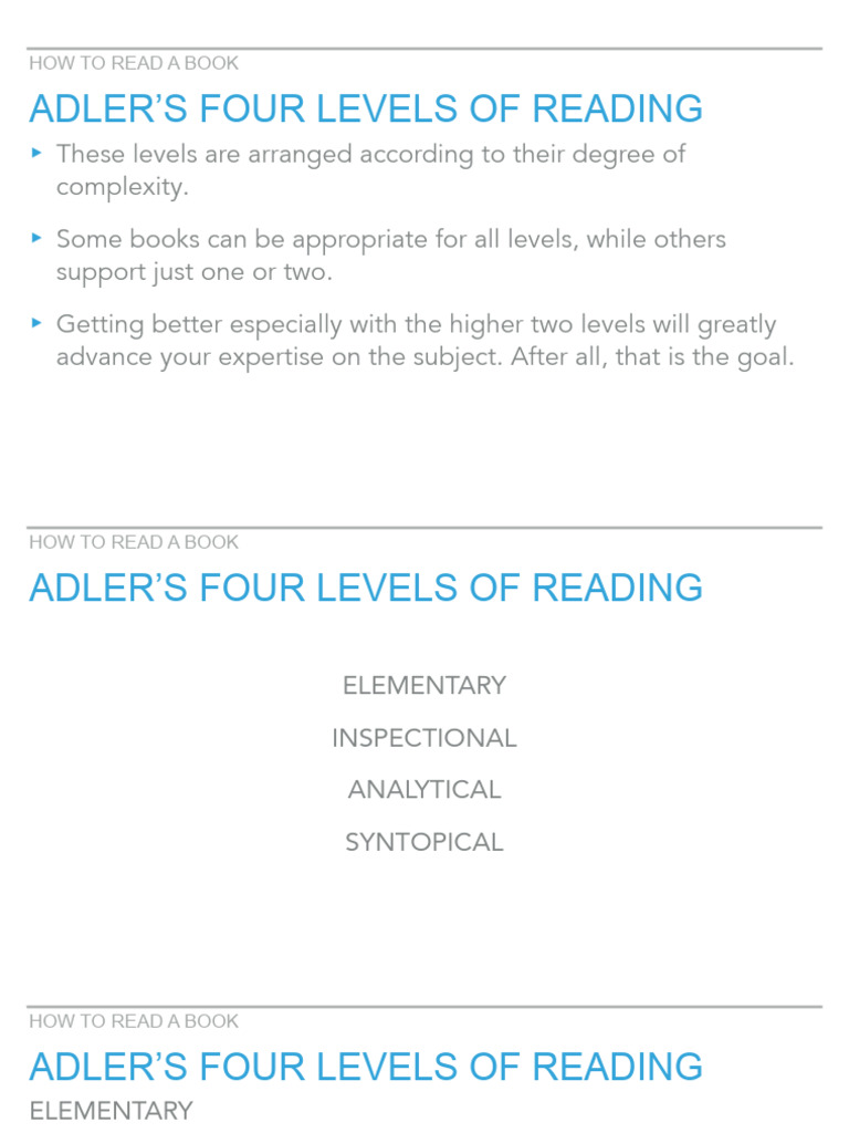 1-1 Adler's 4 Levels of Reading | PDF | Books | Liberal Arts Education
