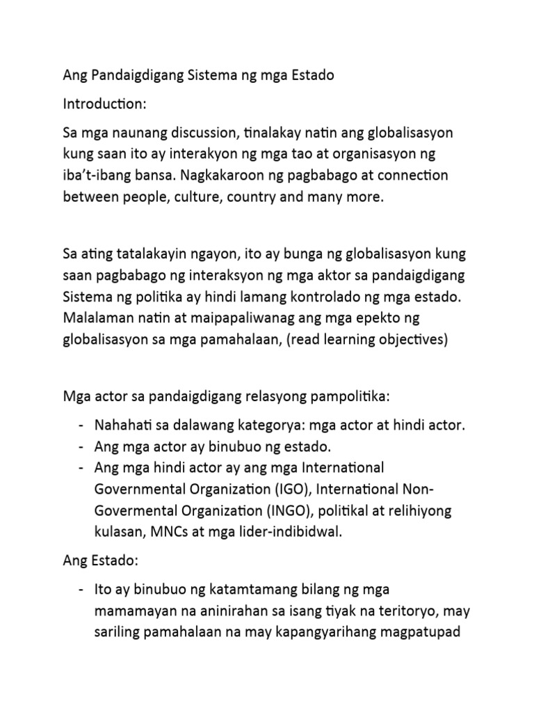 Ang Pandaigdigang Sistema ng mga Estado | PDF Ang Pandaigdigang Sistema ng mga Estado | PDF