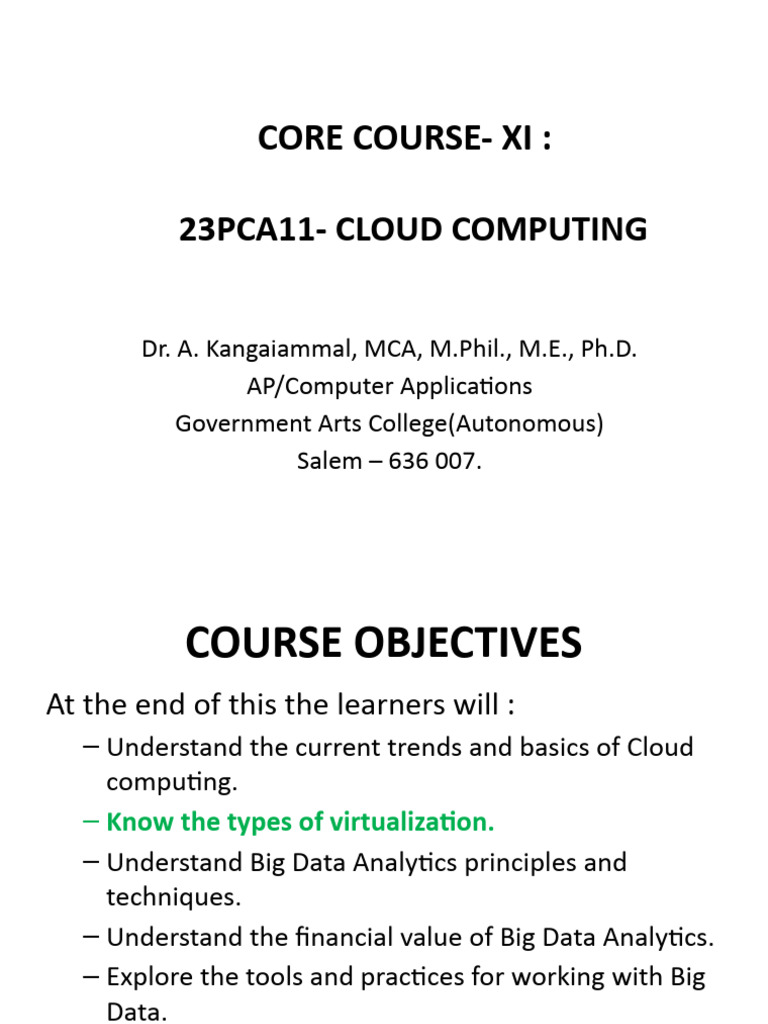 23PCA11 - Unit-3 - Cloud Computing-20-01-2024 | PDF | Virtual Machine | Virtualization