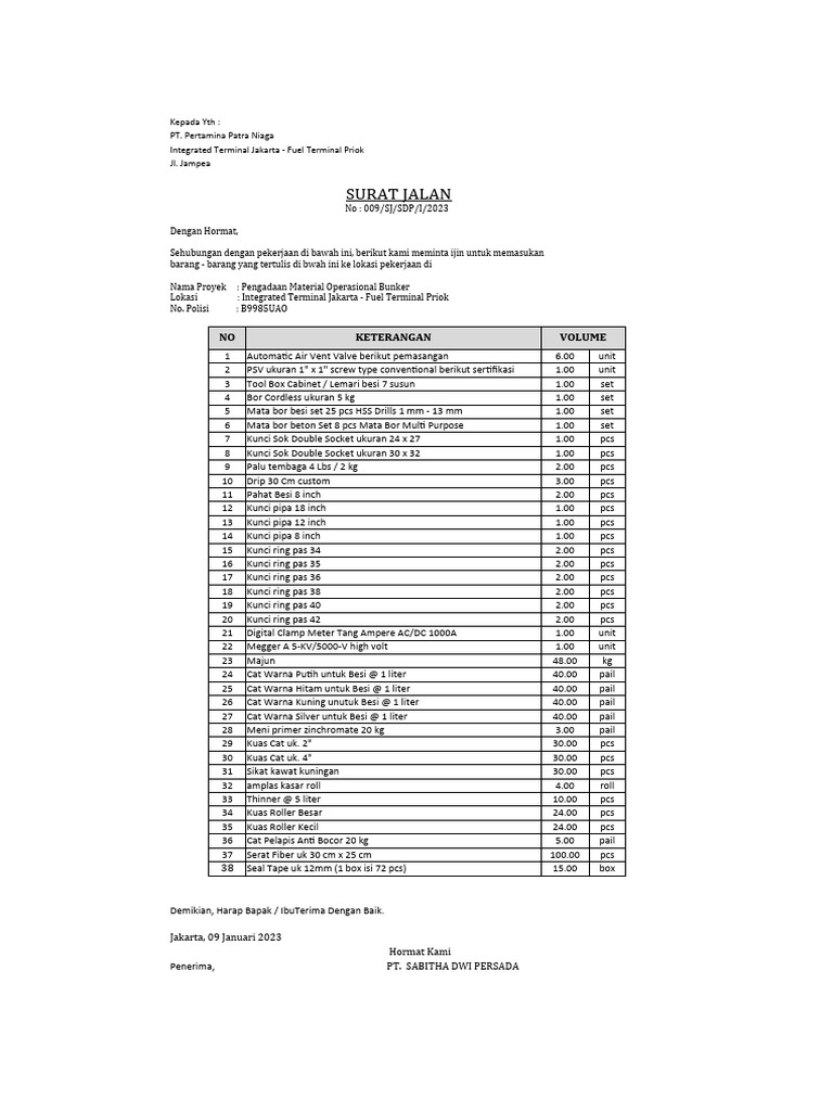 Surat Jalan Bunker Itp | PDF