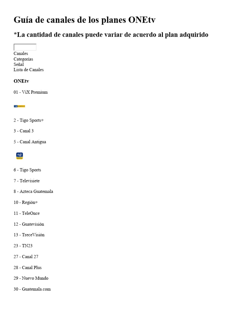 Guía de Canales de Los Planes ONEtv Tigo | PDF | Radiodifusión ...