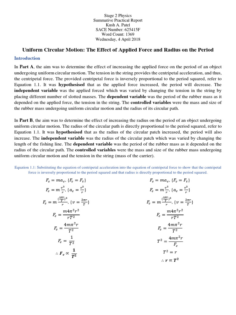SACE Stage-2 Physics Practical Report | Download Free PDF | Observational Error | Force