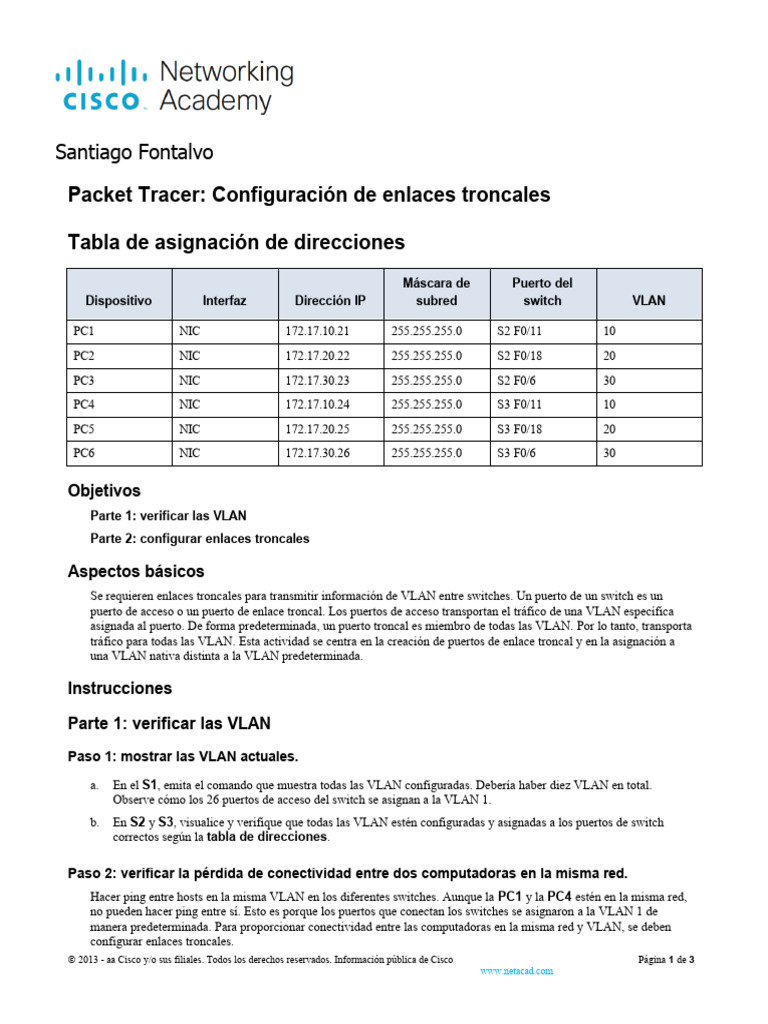 3.4.5 Packet Tracer Configure Trunks - Es XL | PDF | Telecomunicaciones | Arquitectura de internet