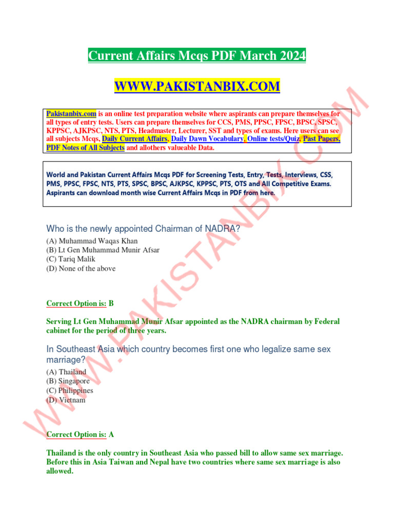 Current Affairs March 2024 PDF | PDF | Pakistan | Politics Of Pakistan