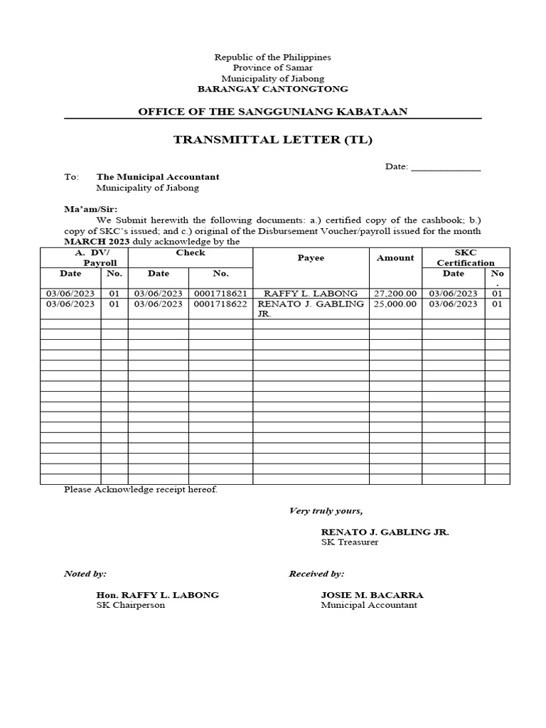 TRANSMITTAL LETTER | PDF