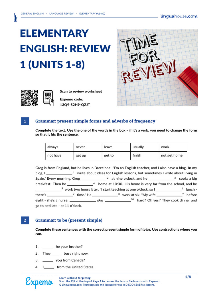 009 Elementary English Review 1 Units 1 8 American English Student | PDF | English Language ...