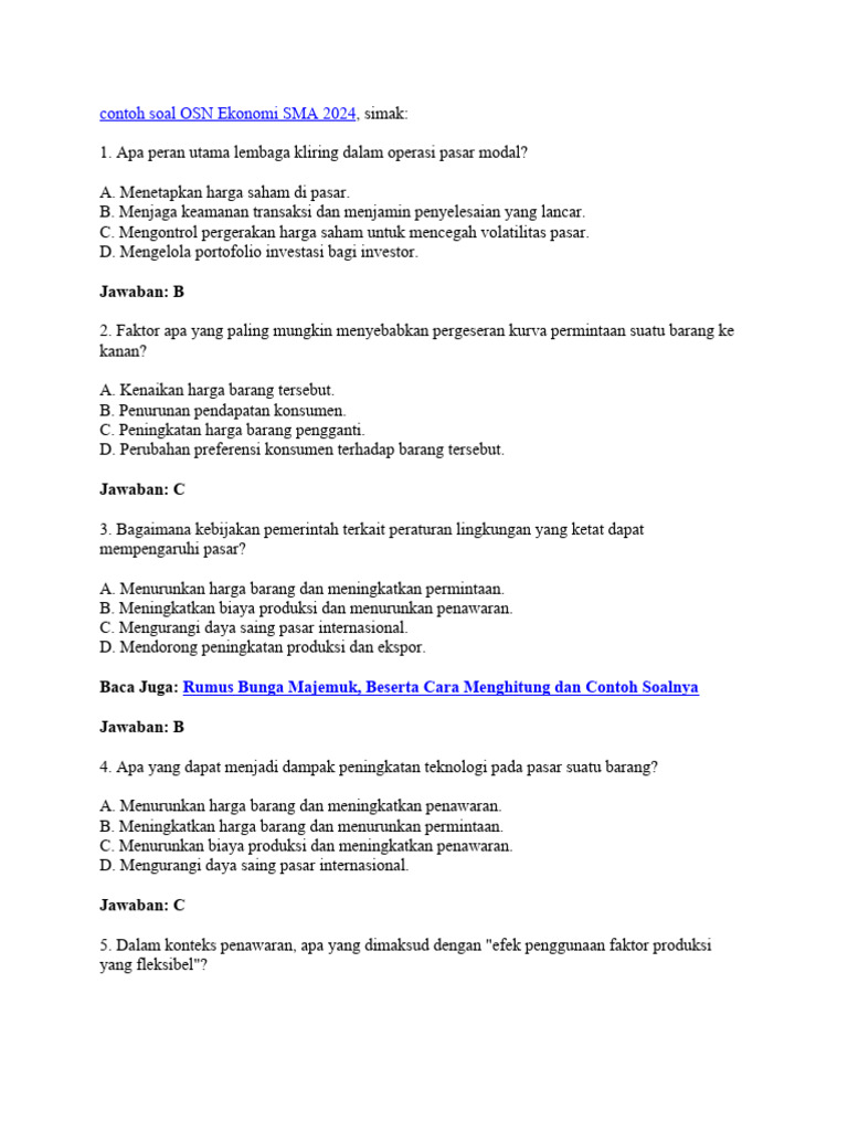Contoh Soal OSN Ekonomi SMA 2024 | PDF