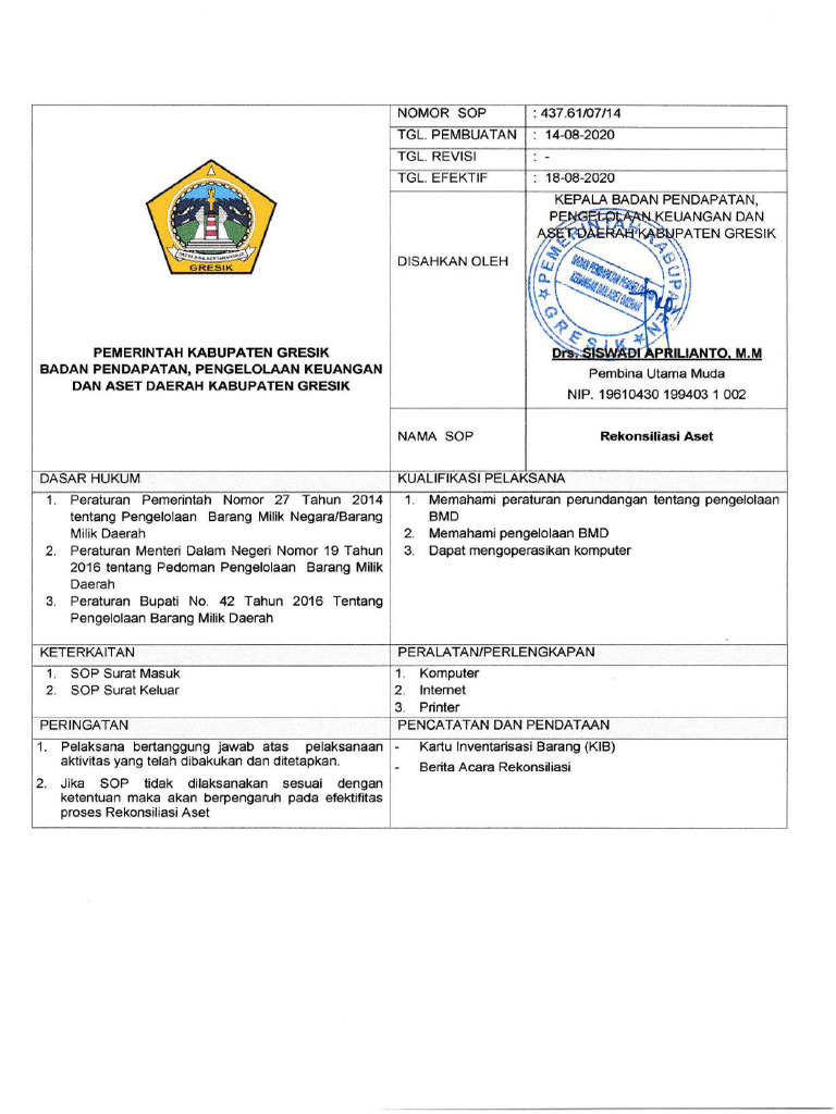 Sop Rekon Aset | PDF