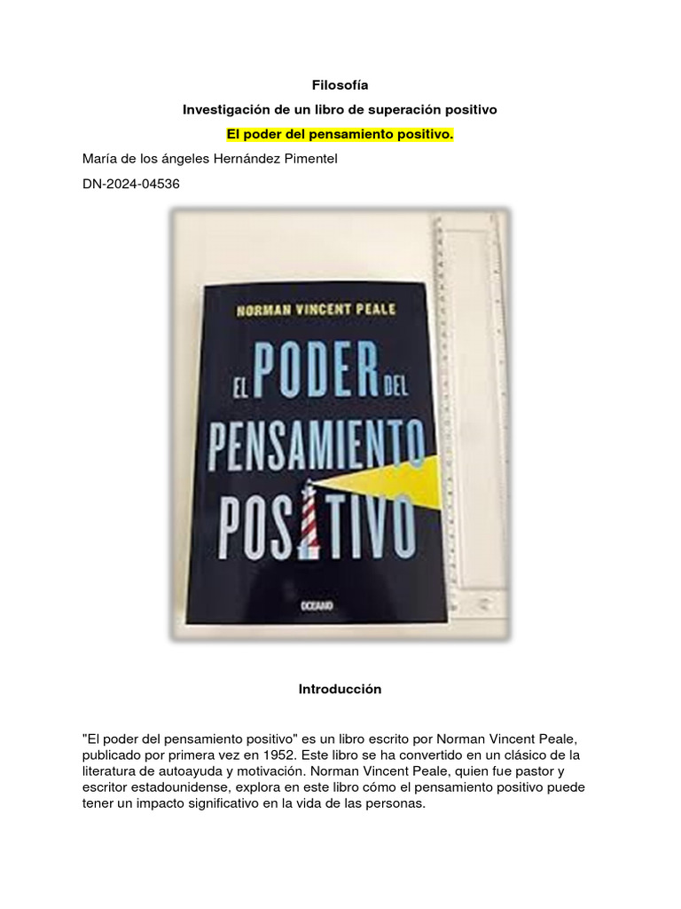 El Poder Del Pensamiento Positivo | PDF | Desarrollo personal | Pensamiento
