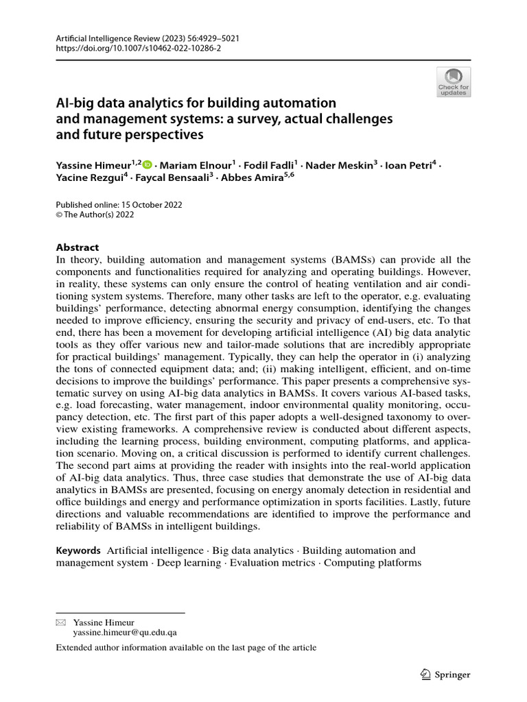 AI-Big Data Analytics For Building Automation and Management Systems A Survey, Actual Challenges ...