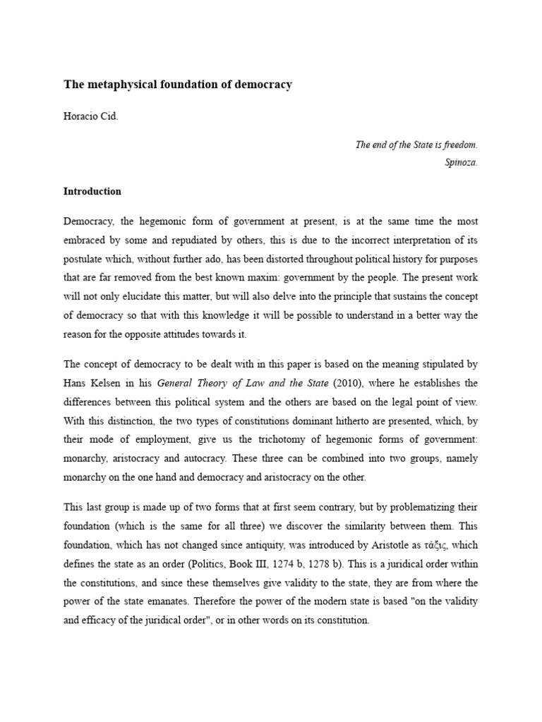 The Metaphysical Foundation of Democracy - Horacio Cid | PDF | Immanuel Kant | Reason