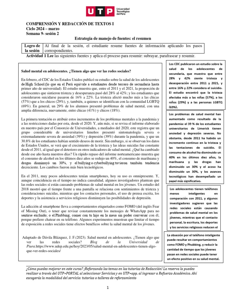 S09 - S2+el+resum - EUEMJQ El Resumen | PDF | Depresión (estado de ...
